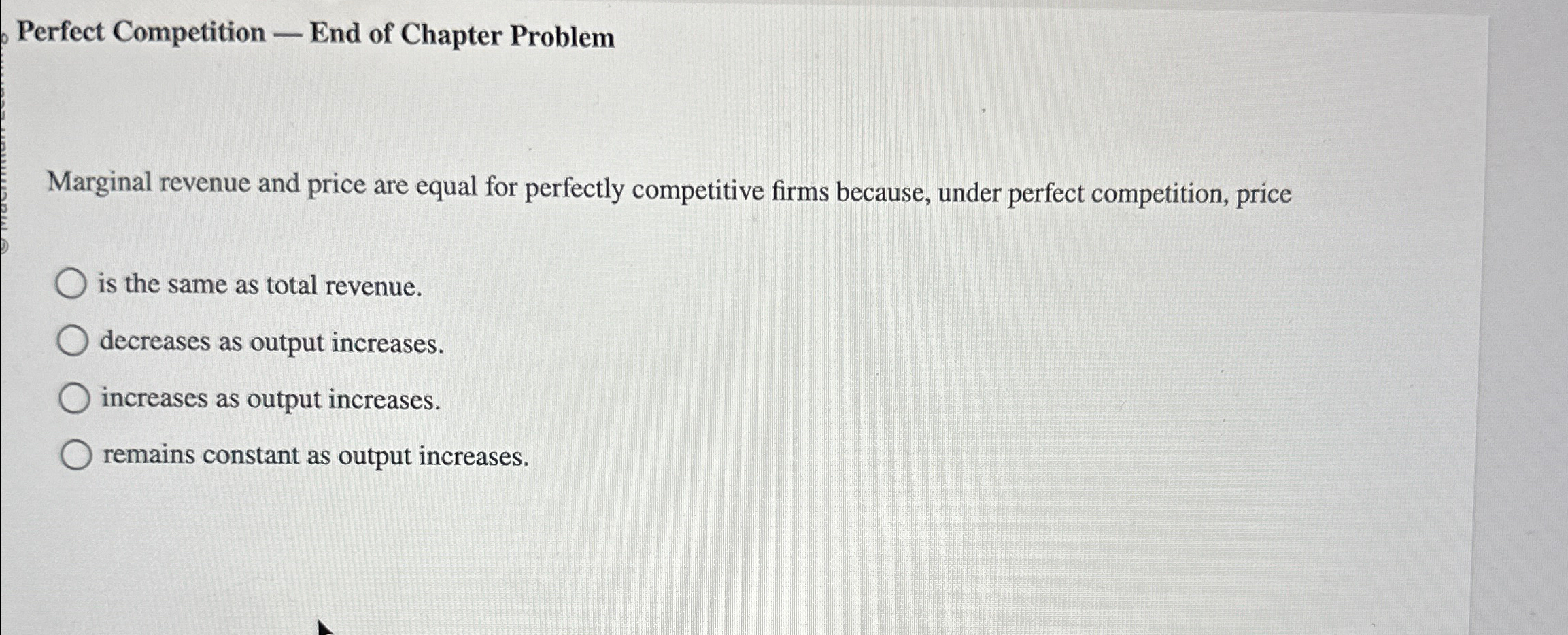 Solved Perfect Competition - ﻿End of Chapter ProblemMarginal | Chegg.com