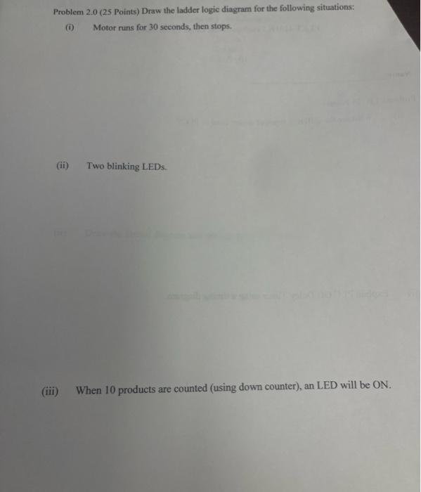 Solved Problem 2.0 (25 Points) Draw the ladder logic diagram | Chegg.com