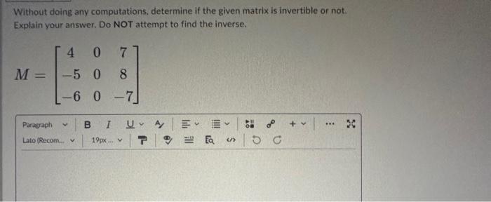 Solved Without doing any computations, determine if the | Chegg.com