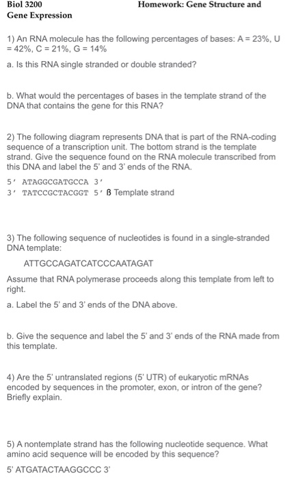 Solved Biol 3200 Gene Expression Homework: Gene Structure | Chegg.com