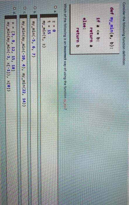 Solved Consider the following function definition: def | Chegg.com