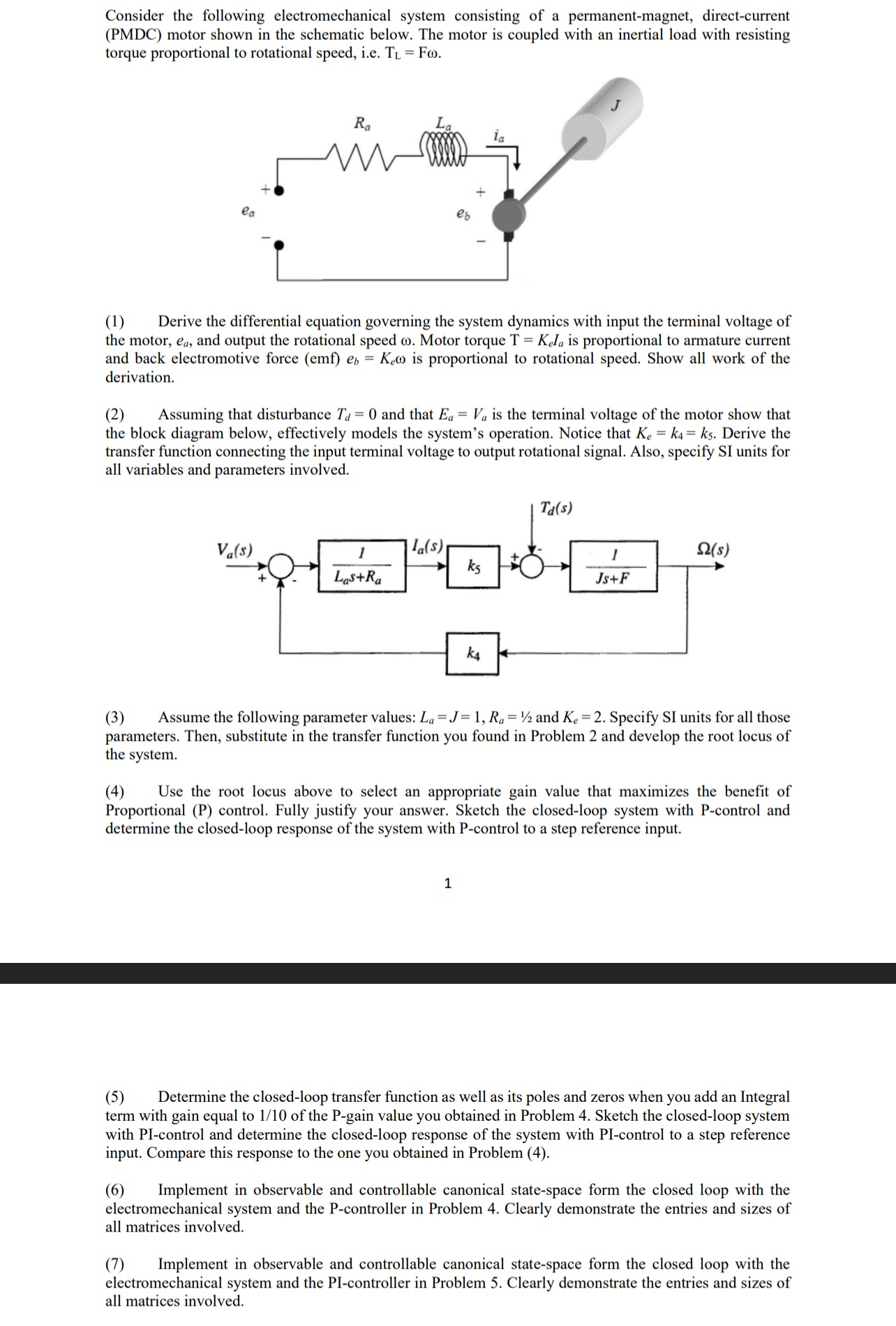 Consider the following electromechanical system | Chegg.com