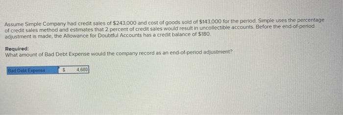 Solved Assume Simple Company had credit sales of $243,000 | Chegg.com