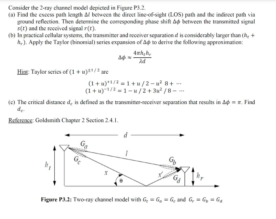 Consider the 2-ray channel model depicted in Figure | Chegg.com