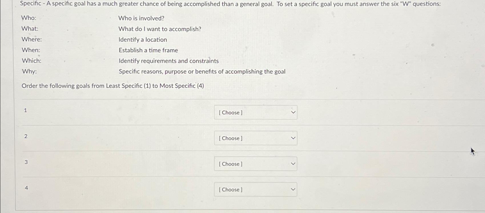 Solved Specific - ﻿A specific goal has a much greater chance | Chegg.com