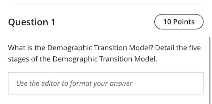 Solved What is the Demographic Transition Model? Detail the | Chegg.com