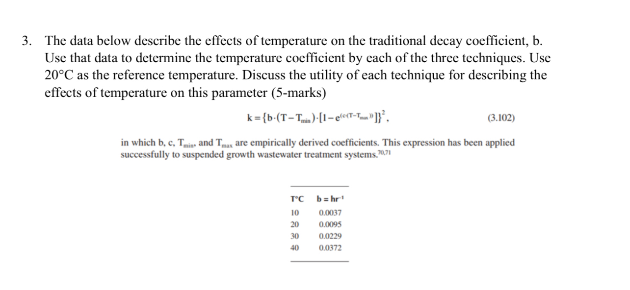 Solved The data below describe the effects of temperature on | Chegg.com