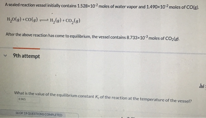 Solved A sealed reaction vessel initially contains 1.528x102 | Chegg.com