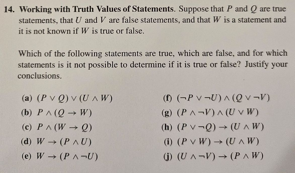 Solved Working with Truth Values of Statements. Suppose that | Chegg.com