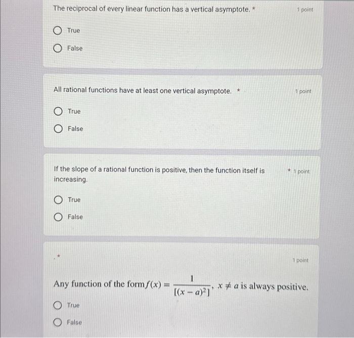 Solved The reciprocal of every linear function has a | Chegg.com