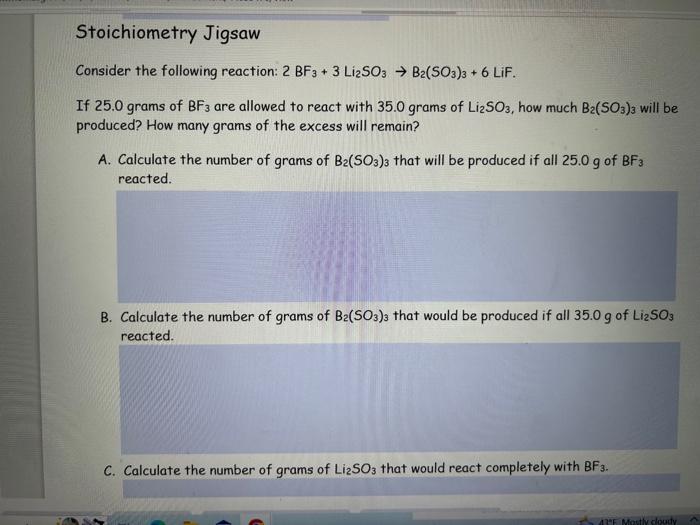 Solved Stoichiometry Jigsaw Consider the following reaction: | Chegg.com
