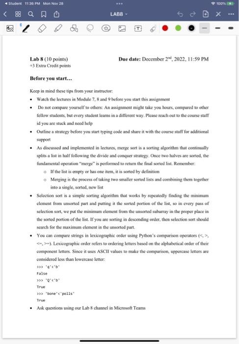 Solved # LAB 8# REMINDER: The work in this assignment must | Chegg.com