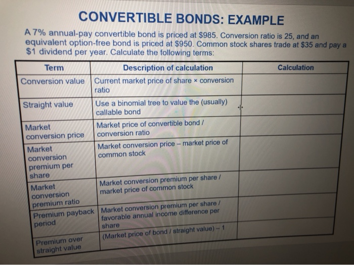 CONVERTIBLE BONDS: EXAMPLE A 7% annual-pay | Chegg.com