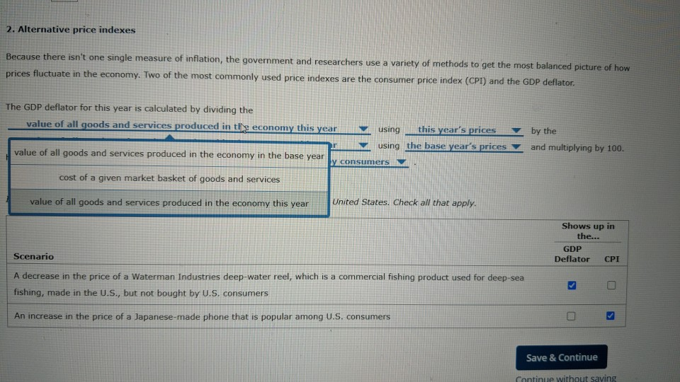 Solved 2. Alternative price indexes Because there isn't one | Chegg.com