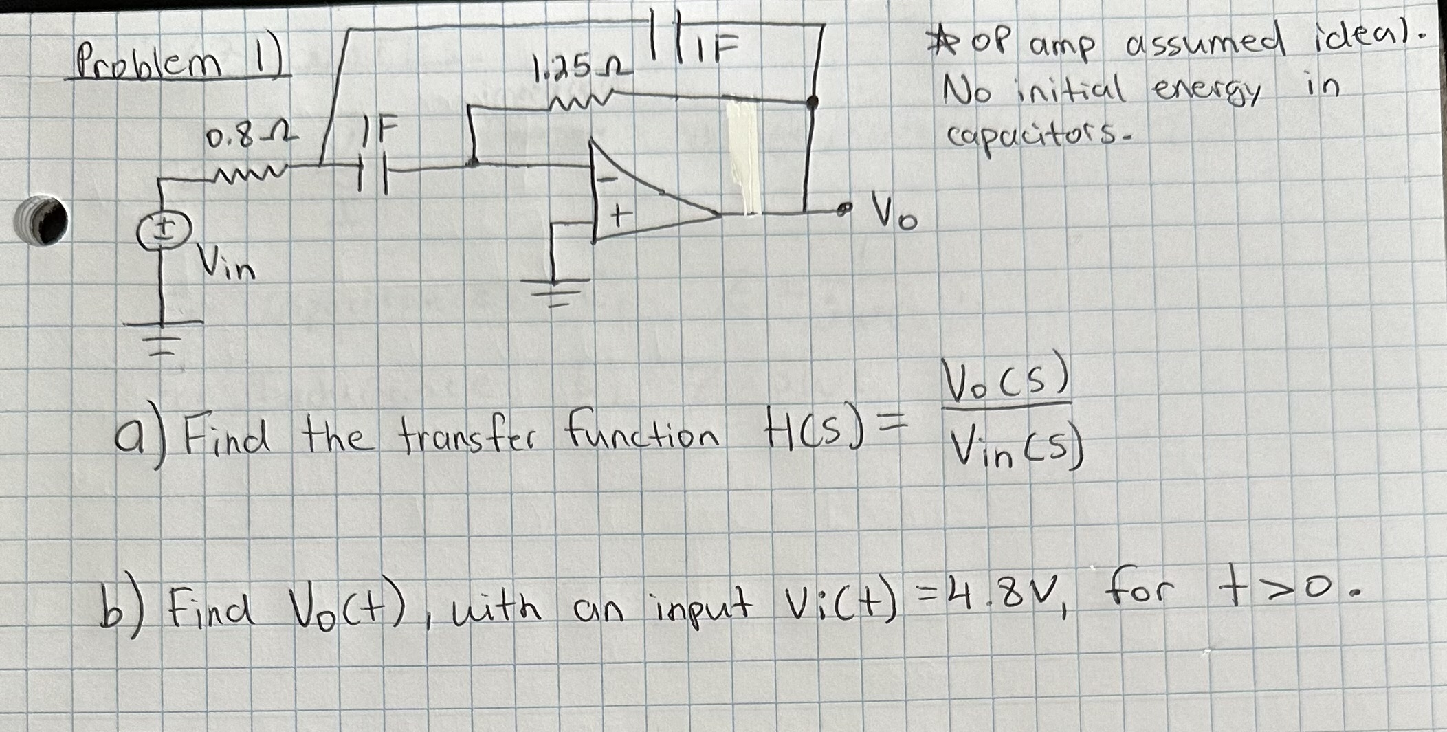 Solved # op amp assumed ideal.No initial energy | Chegg.com