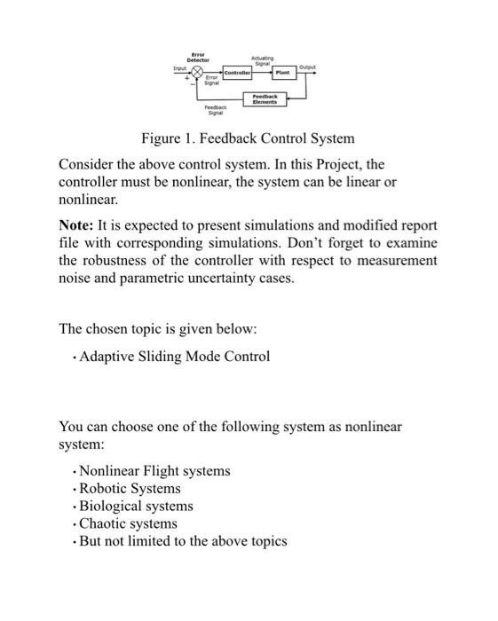 Solved Nonlinear Control Methodologies As Project Topic