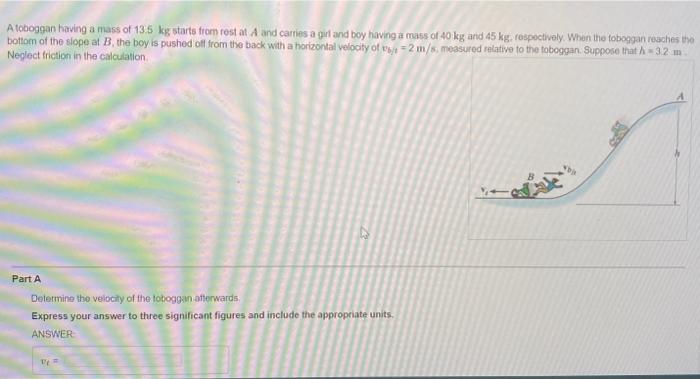 Solved A toboggan having a mass of 13.5 kg starts from rest | Chegg.com