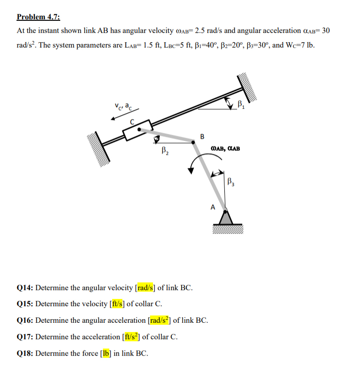 Solved Problem 4.7:At the instant shown link AB ﻿has angular | Chegg.com