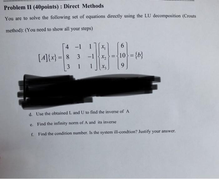 Solved Problem II (40points): Direct Methods You are to | Chegg.com