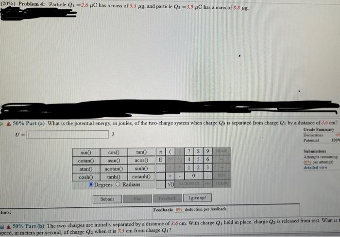 Solved 20\%) Problem 4: Particle Q1=2.6μC has a mass of | Chegg.com