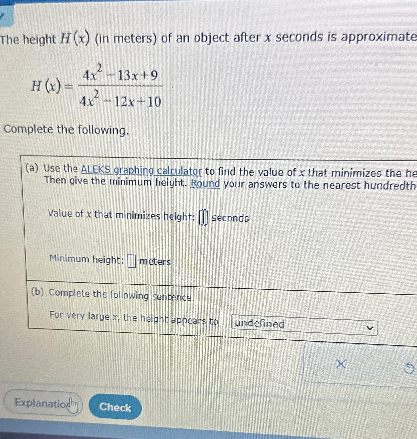 Solved The height H(x) (in meters) ﻿of an object after x | Chegg.com