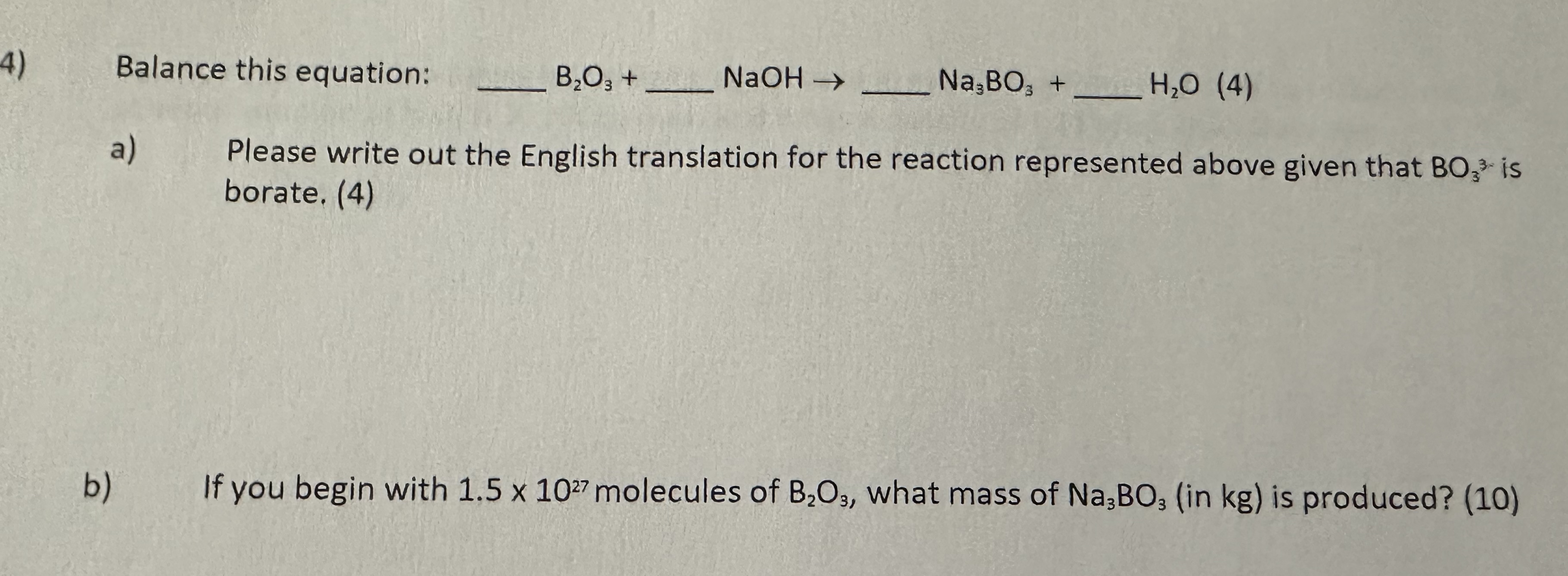 Solved Balance this equation: B2O3+ | Chegg.com