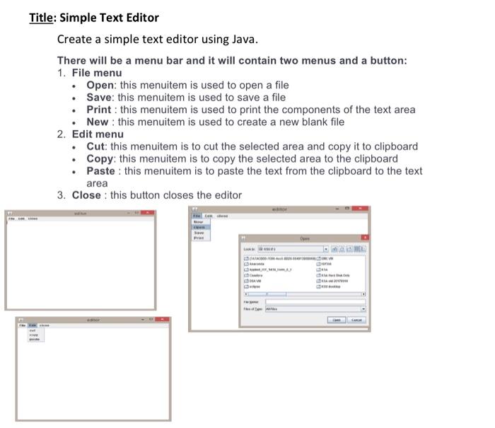 Solved itle: Simple Text Editor Create a simple text editor | Chegg.com