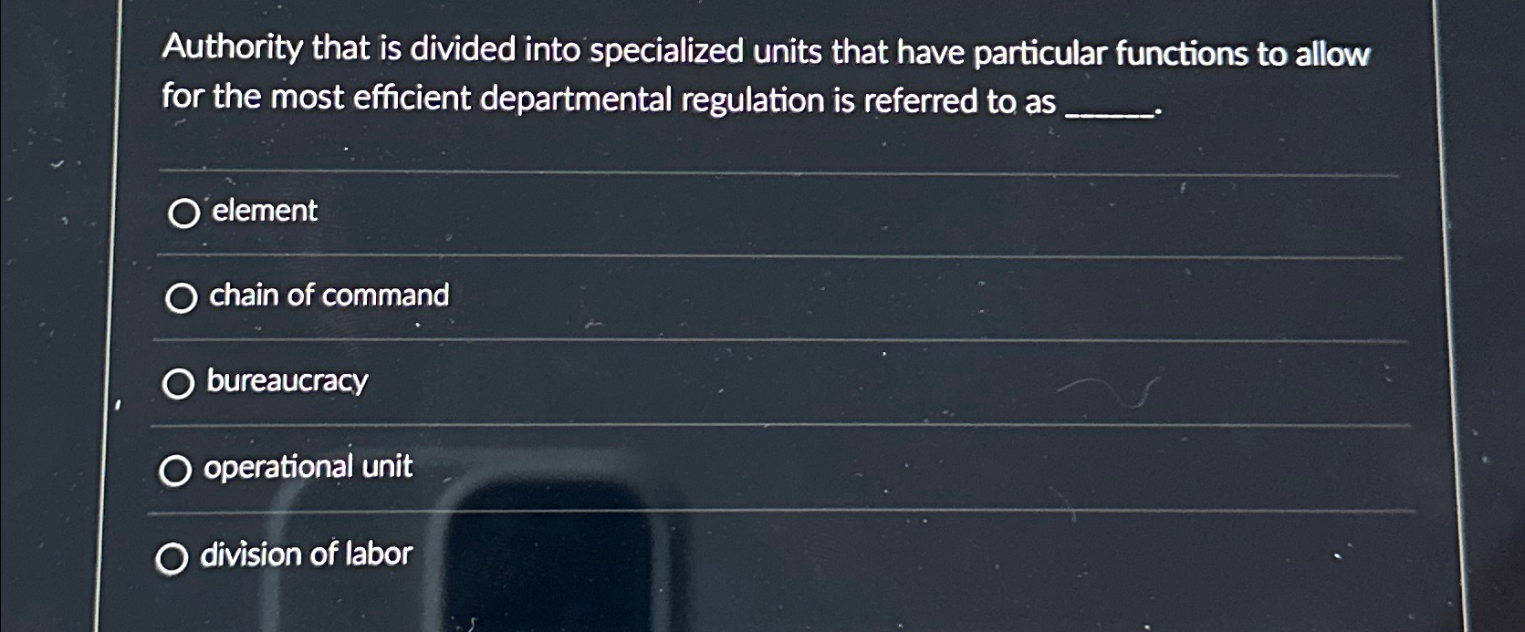 Solved Authority that is divided into specialized units that | Chegg.com