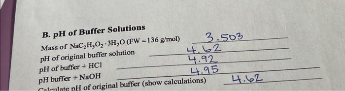 Solved B. pH of Buffer Solutions Mass of | Chegg.com