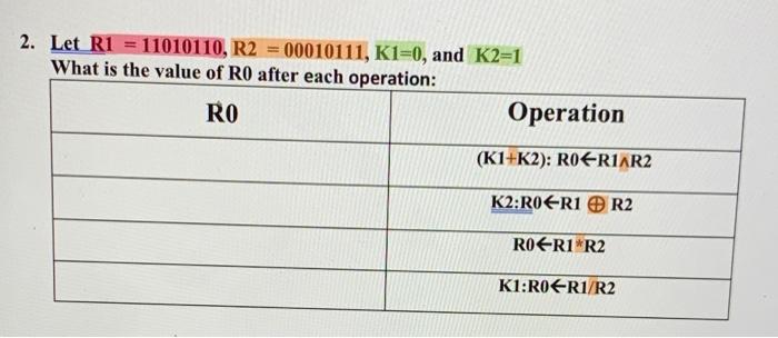 Solved Let R1=11010110,R2=00010111, K1=0, and K2=1 What is | Chegg.com