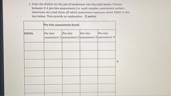 Solved 1. Enter the KSAOs for the job of hairdresser into | Chegg.com