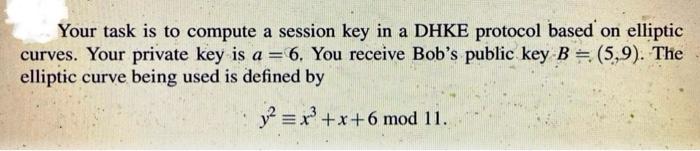 Solved Your task is to compute a session key in a DHKE | Chegg.com