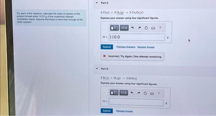 Solved For each of the reactions, calculate the mass (in | Chegg.com
