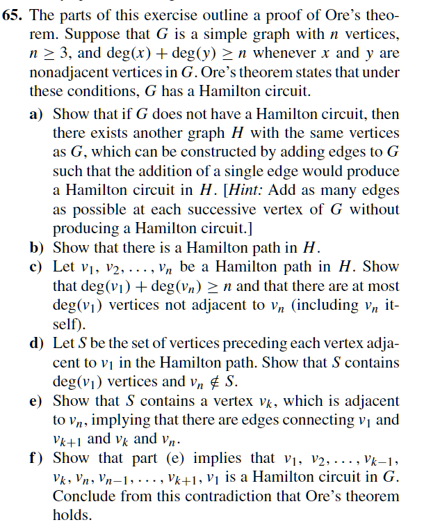 Solved The parts of ﻿this exercise outline a proof of ﻿Ore’s | Chegg.com