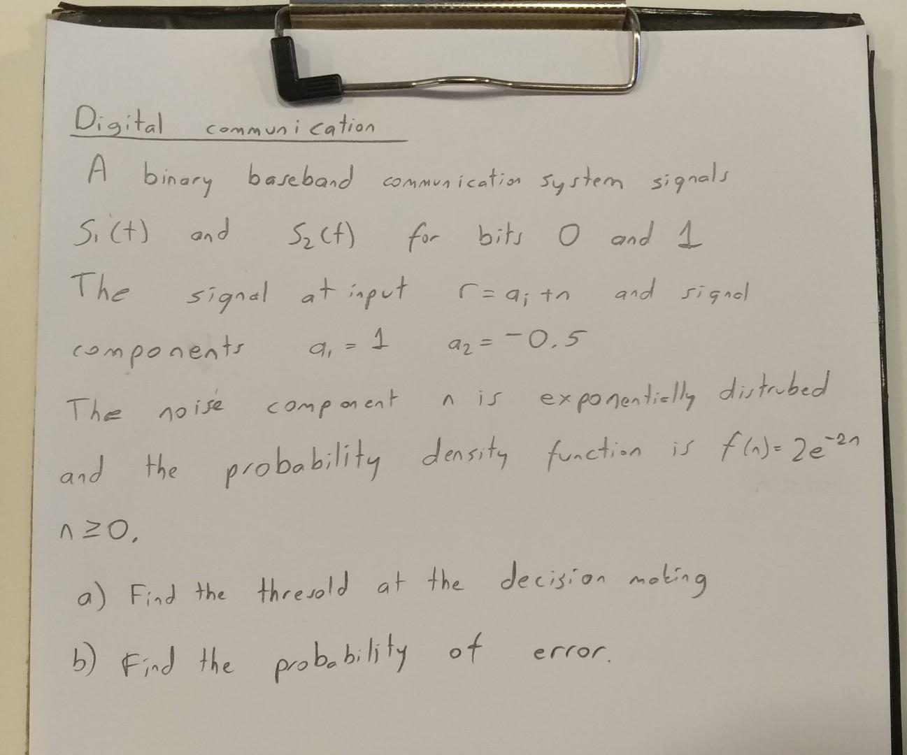 A Binary Baseband Communication System Signals S1t 