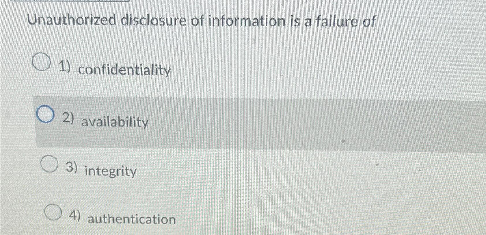 Solved Unauthorized disclosure of information is a failure | Chegg.com