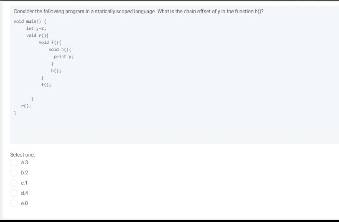 Solved Consider the following program in a statically scoped | Chegg.com