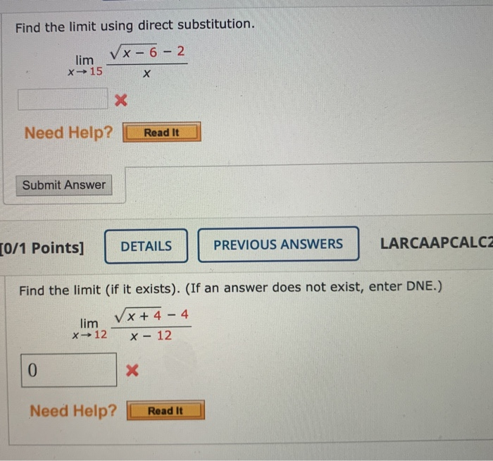 Solved Find the limit using direct substitution. lim √x - | Chegg.com