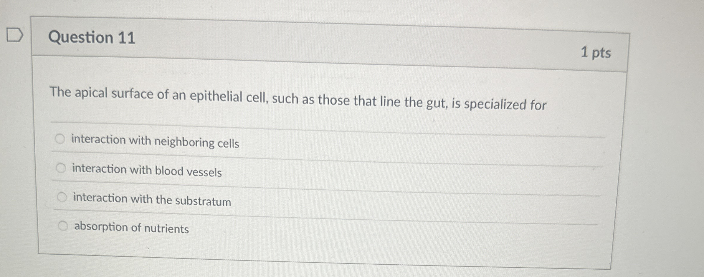 Solved Question 11The apical surface of an epithelial cell, | Chegg.com