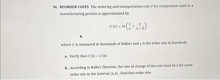 Solved 34. REORDER COSTS The ordering and transportation | Chegg.com