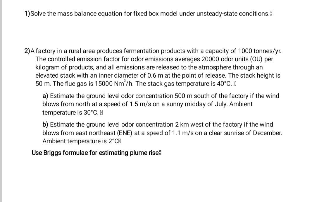 Solved 1)Solve the mass balance equation for fixed box model | Chegg.com