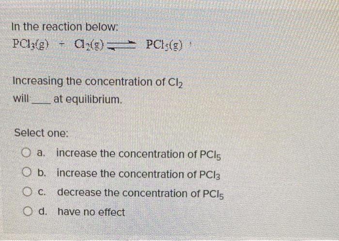 Solved In the reaction below: PCl3(g)+Cl2(g)=PCl5(g) | Chegg.com