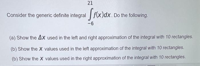 Solved 21 Consider the generic definite integral [ f(x)dx. | Chegg.com
