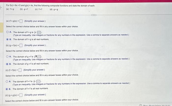 Solved For f(x)=8x+5 and g(x)=4x, find the following | Chegg.com