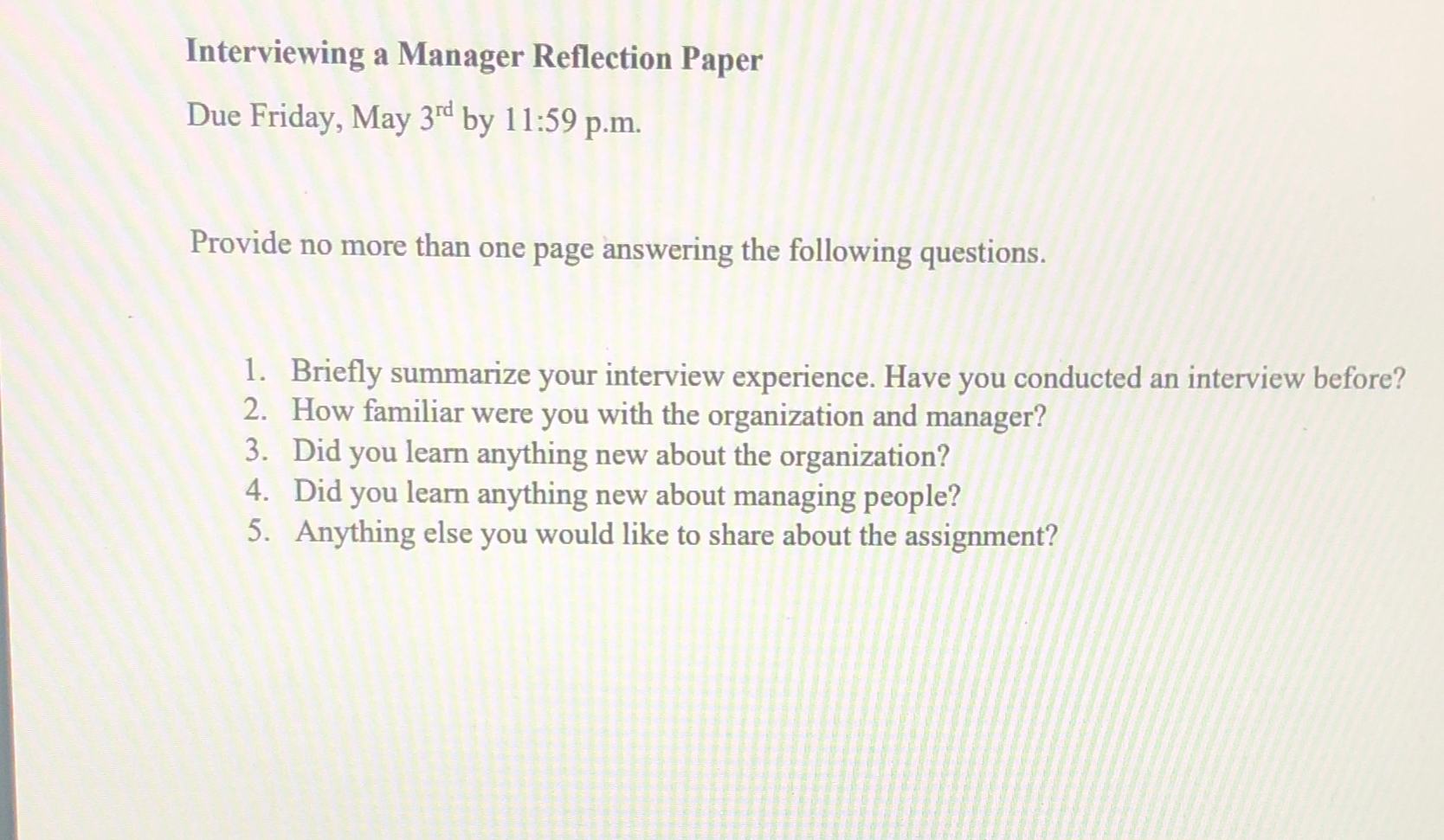 Solved Interviewing a Manager Reflection PaperDue Friday, | Chegg.com