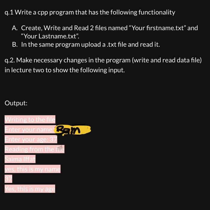Solved q.1 Write a cpp program that has the following | Chegg.com