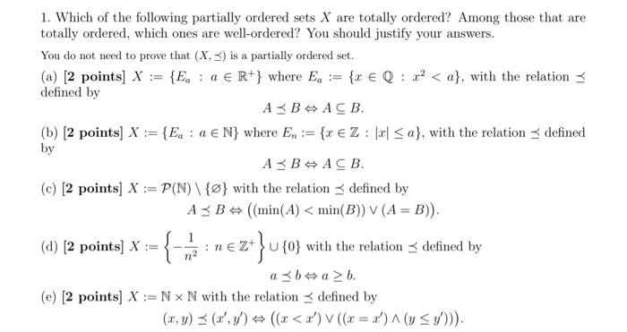 Solved 1. Which of the following partially ordered sets X | Chegg.com
