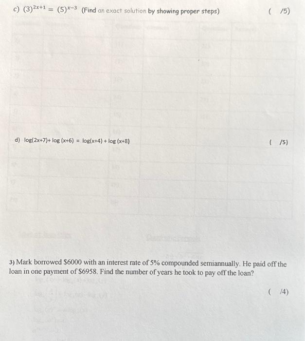 Solved c) (3)2x+1=(5)x−3 (Find an exact solution by showing | Chegg.com