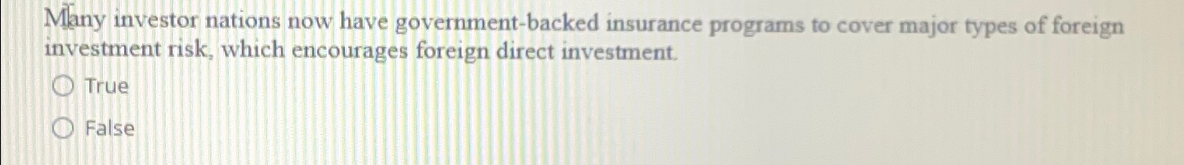 Solved Many investor nations now have government-backed | Chegg.com