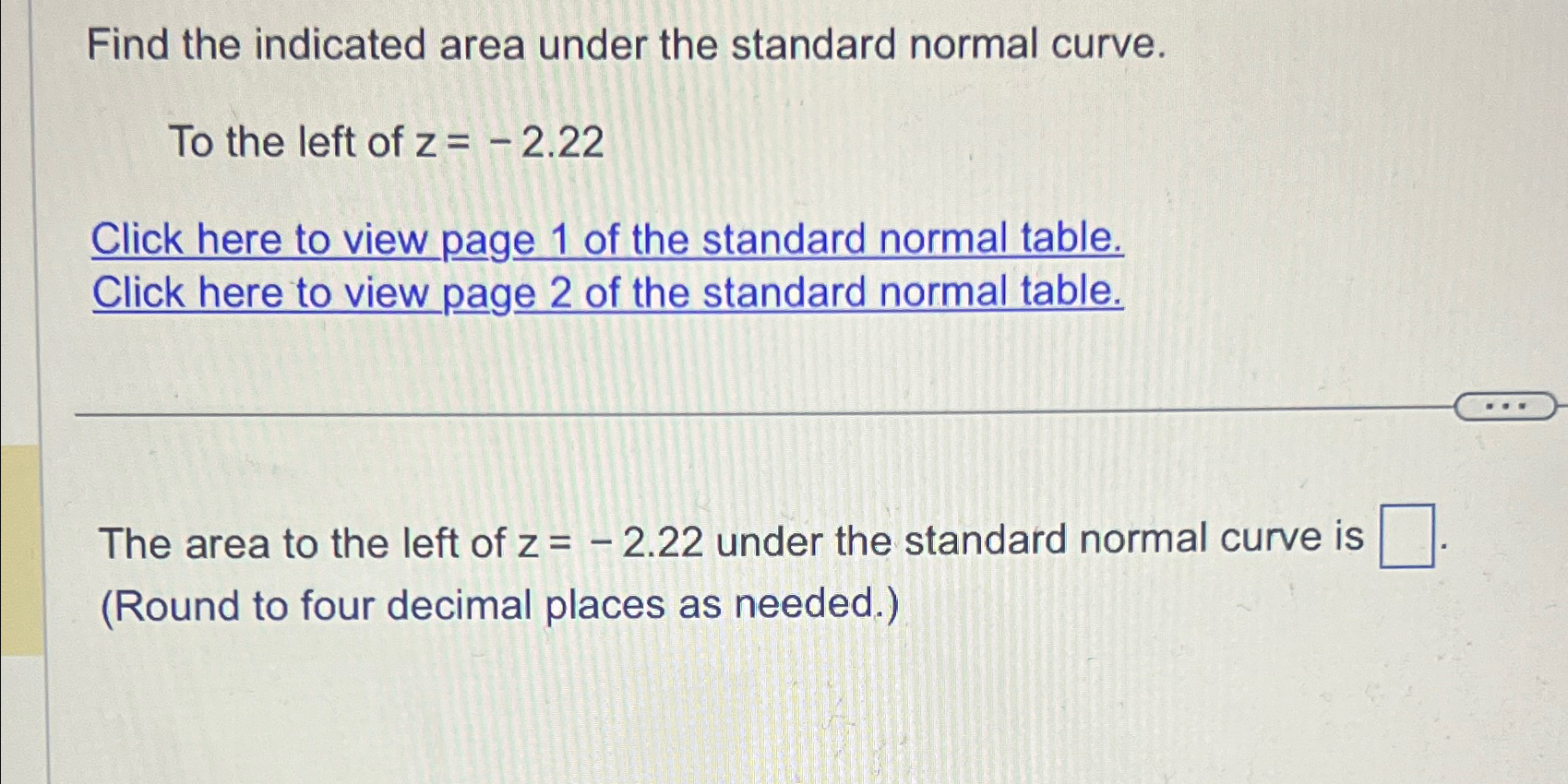 Solved Find the indicated area under the standard normal | Chegg.com